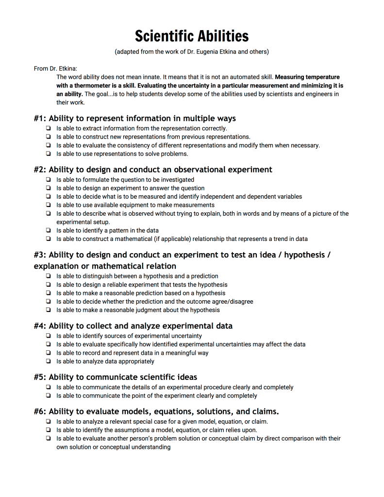 Assessing Scientific Abilities – Physics! Blog!
